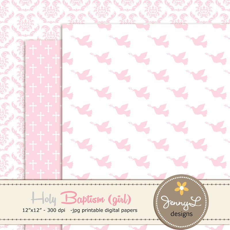 Girl Baptism Digital Papers First Communion Digital - Etsy