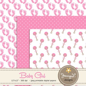 Baby Shower Digital Papers, Baby Girl Baptism, Birth Announcement, Baby ...