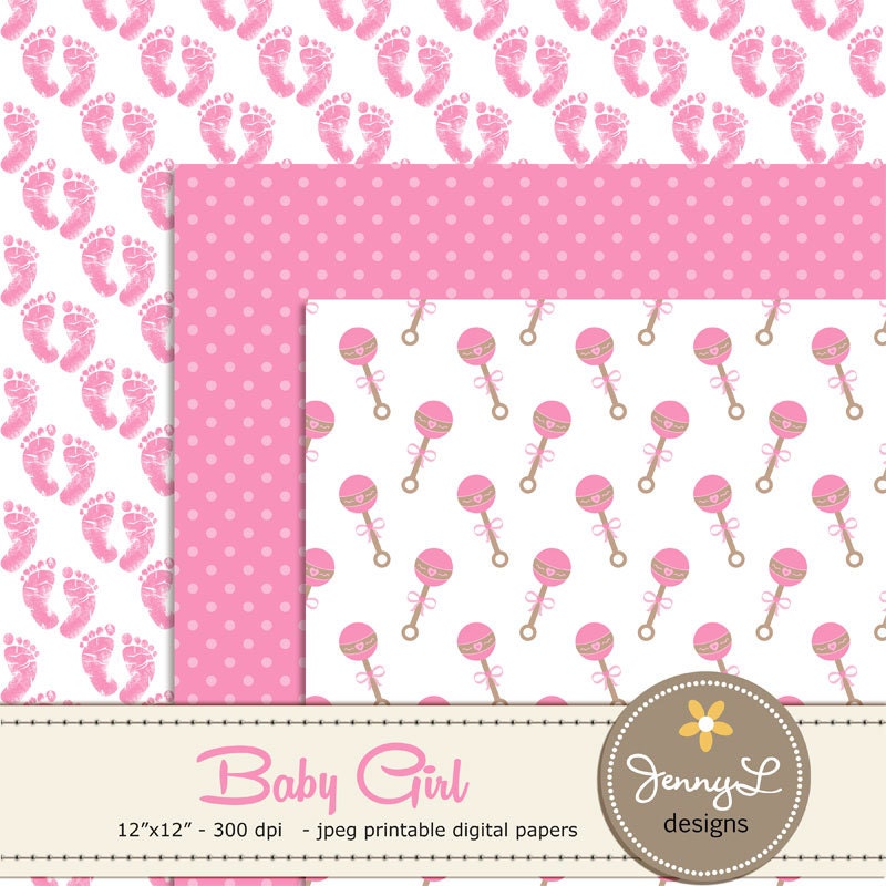 Baby Shower Digital Papers, Baby Girl Baptism, Birth Announcement, Baby ...
