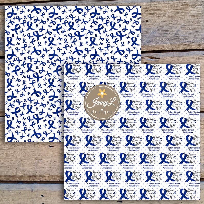 Colon / Colorectal Cancer Awareness Digital Papers, Dark Blue Ribbon ...