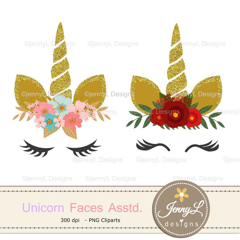 Unicorn Faces Clipart Pastel Unicorn Flower Unicorn Glitter - Etsy