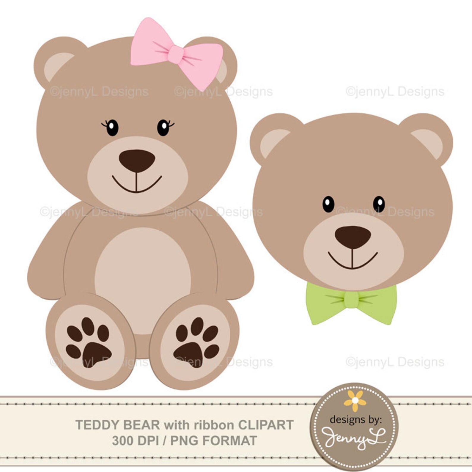 Teddy Bear Clipart With Ribbon Bow, Baptism Teddy Bear, Baby Shower ...