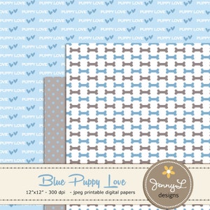 Boy Dog Digital Papers, Blue and Gray Puppy Dog, Dog Clipart, Pet ...