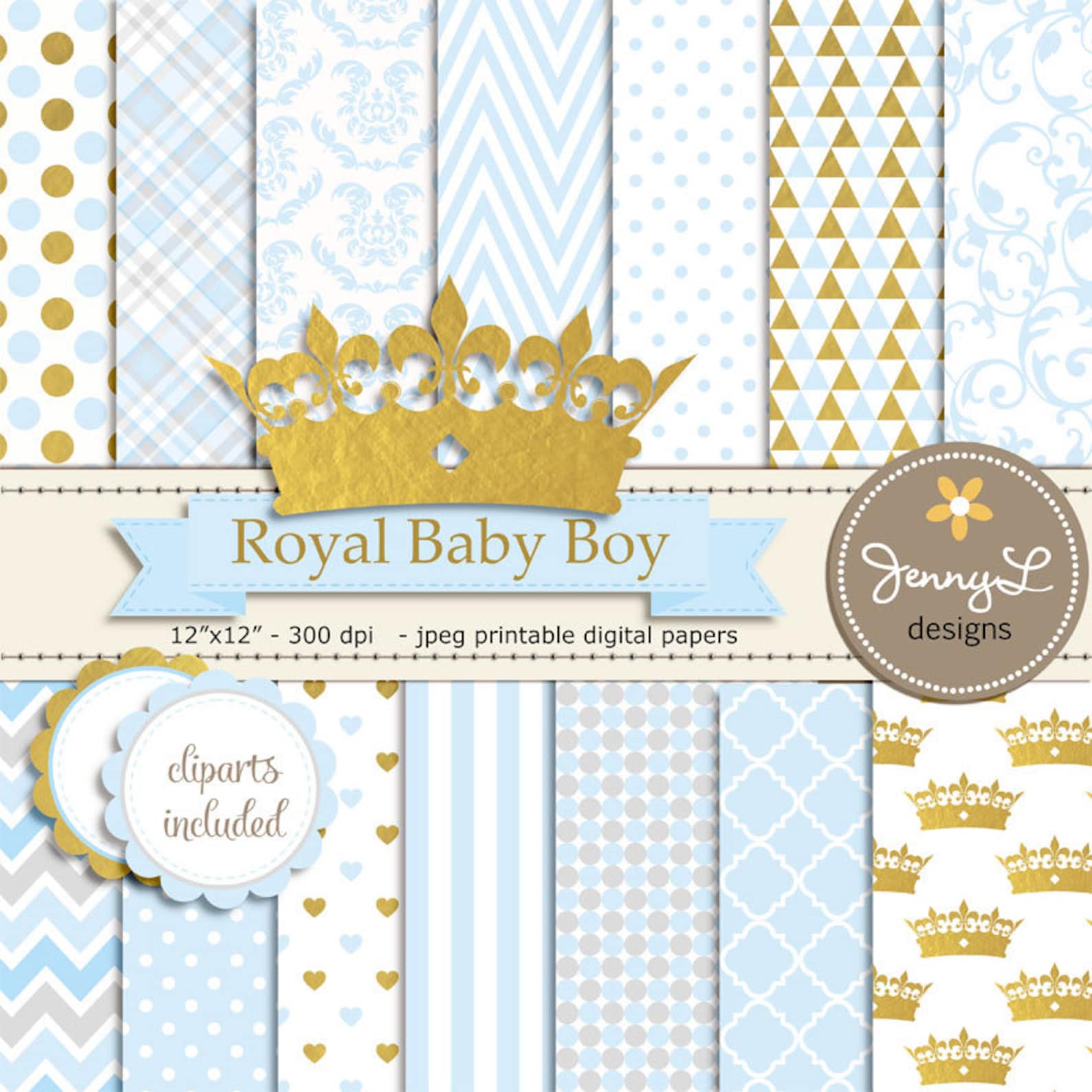 Gold Crown Digital Papers and Clipart Royal Prince Boy Baby - Etsy