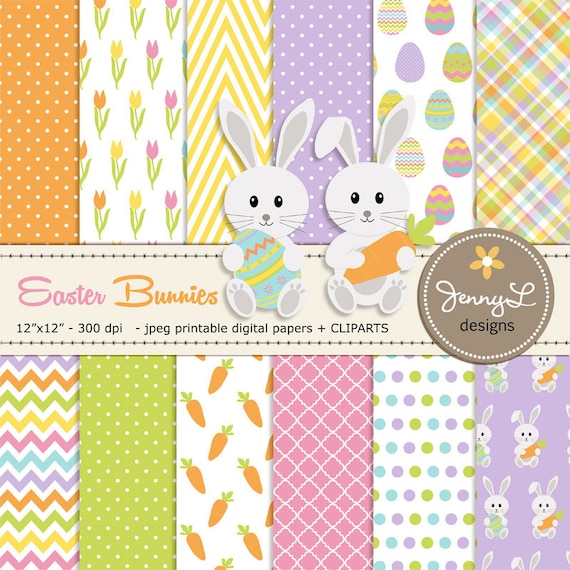 Easter Digital papers, Bunny clipart, HAPPY EASTER, Easter Eggs, Carrot ...