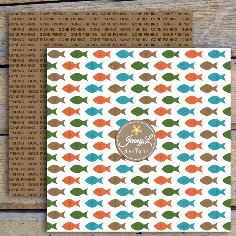 Fishing Digital Papers and Clipart SET Fishing Lure Rod - Etsy