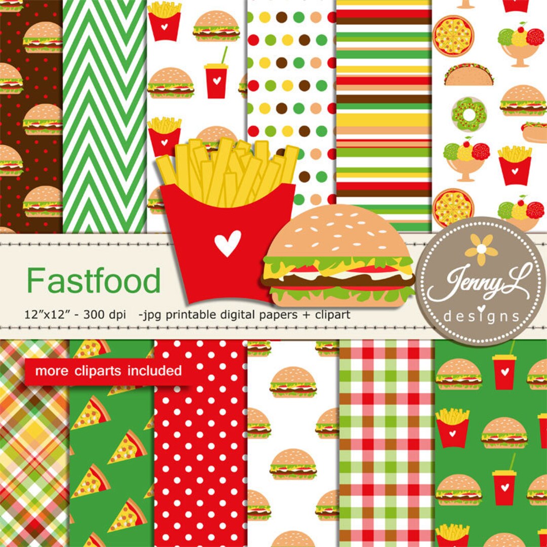 Fastfood Digital Papers Pizza Burger Fries Taco Drinks - Etsy