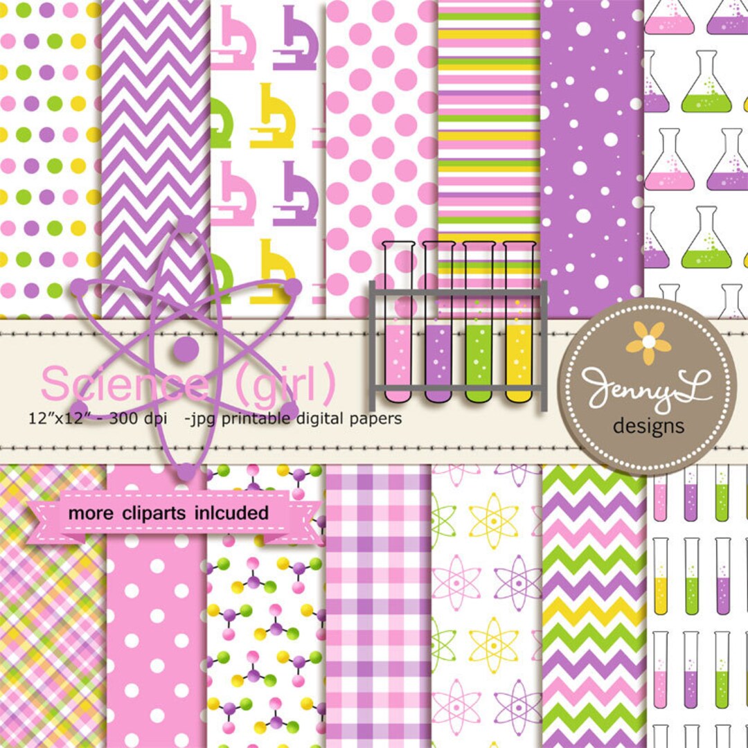 Science, Scientist Girl, Digital Paper, Molecule, Test Tube, Flask ...