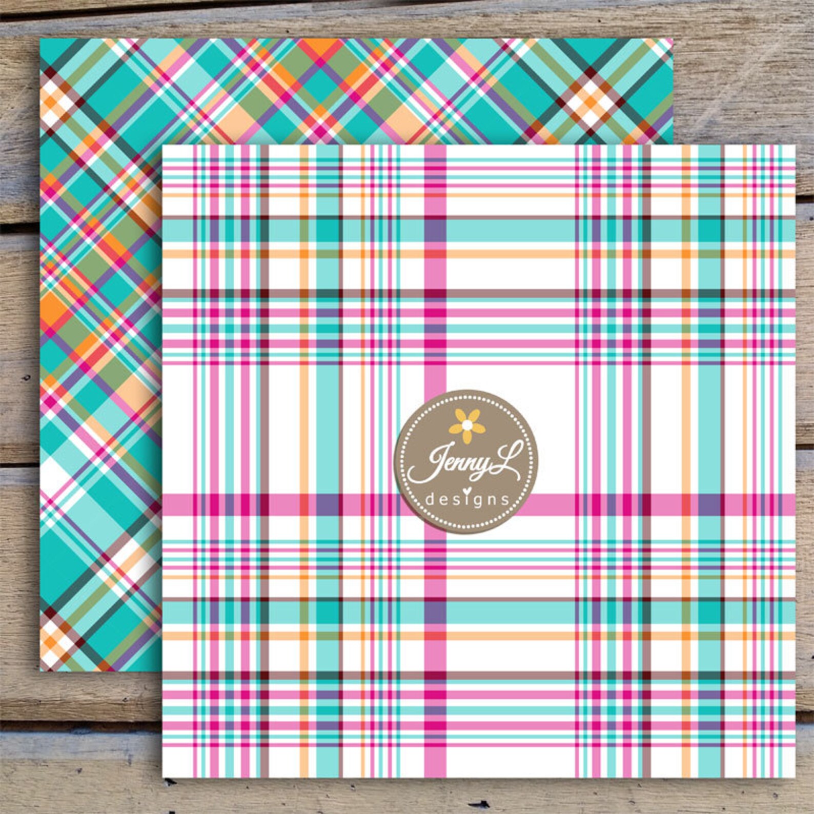 Pink and Turquiose Plaids Digital Papers Boho Tartan - Etsy