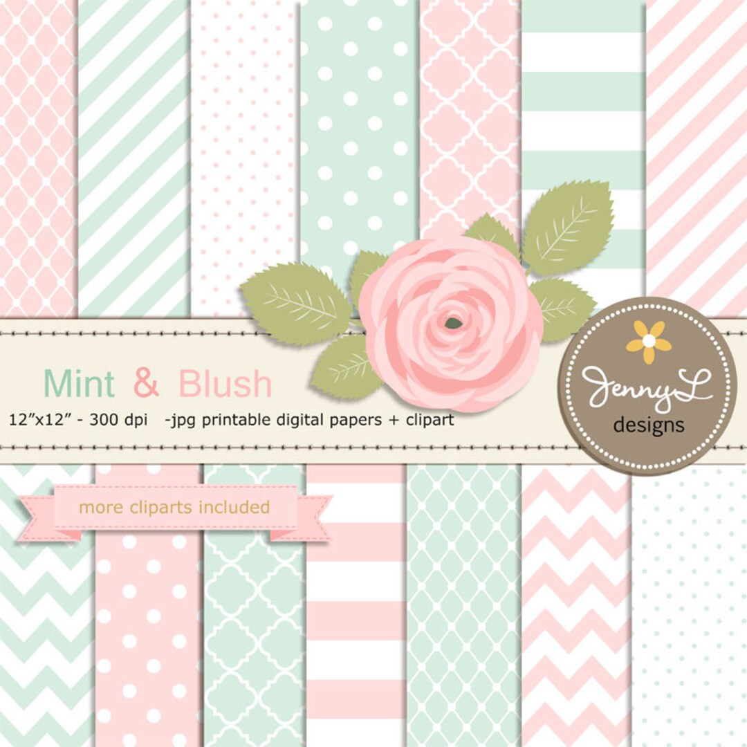 Mint and Blush Pink Digital Paper Blush Rose Flower Clipart - Etsy ...