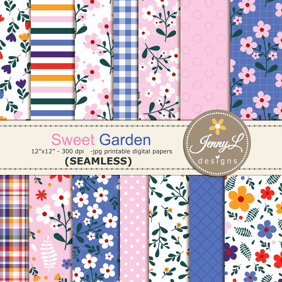 Floral SEAMLESS Spring Printable Digital Papers, Repeat Pattern Blooms ...
