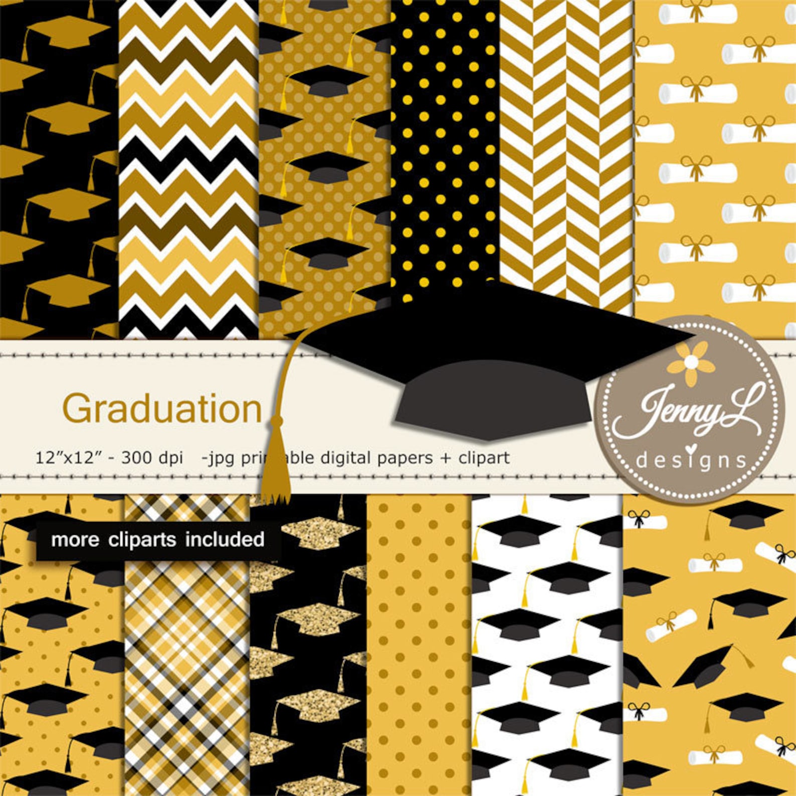 Graduation Digital Papers & Clipart SET, Commencement, Certificate ...