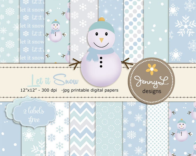 Winter Digital Papers, Snow Digital Papers, Snowman Clipart, Snowflakes ...