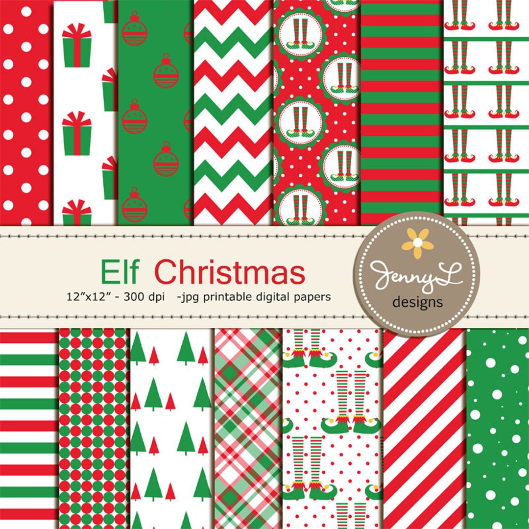 Elf Christmas Digital Papers, Christmas Tree Papers, Christmas Gifts ...