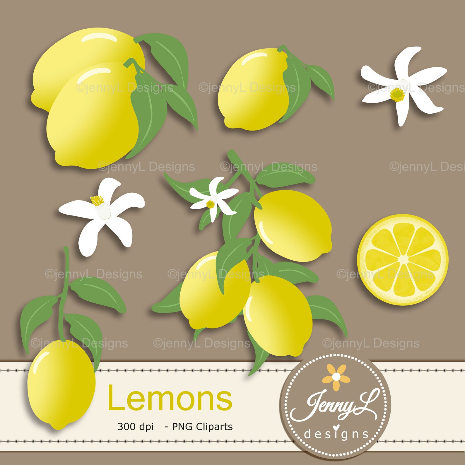 Lemons Digital Papers and Clipart SET for Digital Scrapbooking, Lemon ...