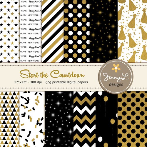 Gold Black New Year's Eve Digital Paper Blog Background - Etsy