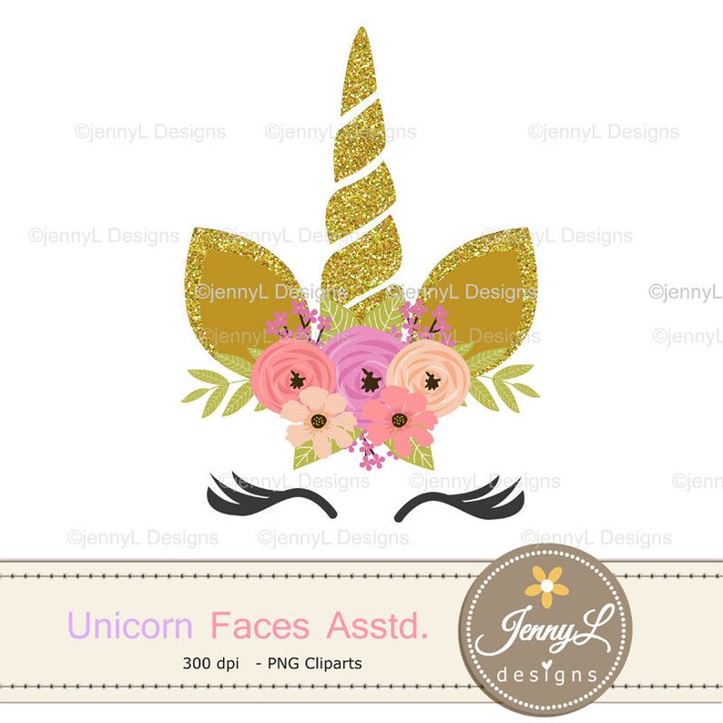 Unicorn Faces Clipart Pastel Unicorn Flower Unicorn Glitter - Etsy