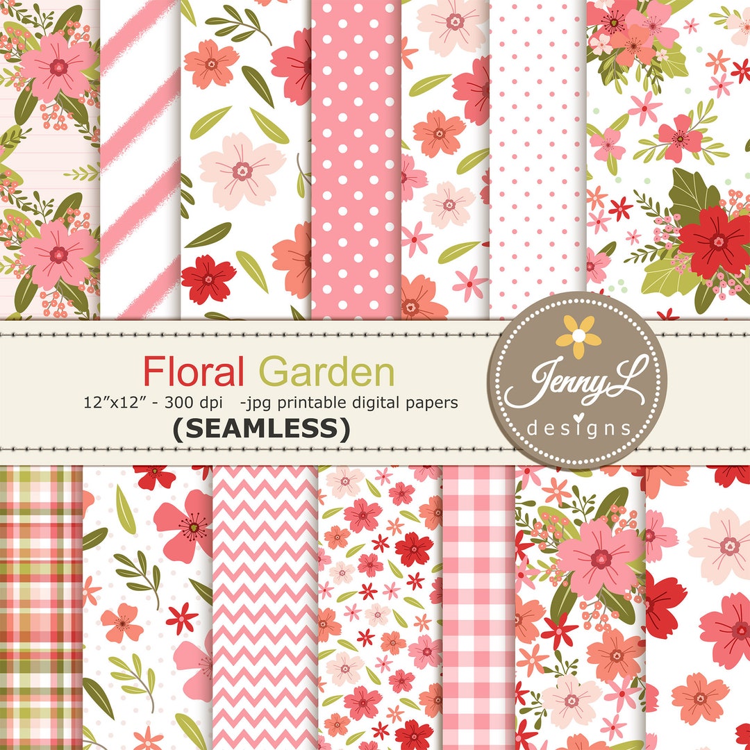 Floral Garden Spring Summer SEAMLESS Printable Digital Papers, Repeat ...