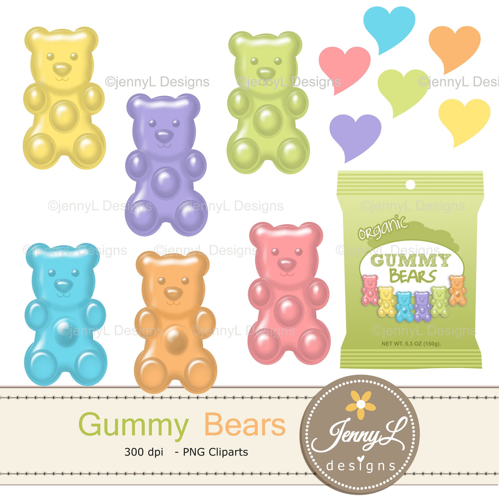 Gummy Bears Digital Papers and Clipart SET for Digital Scrapbooking ...