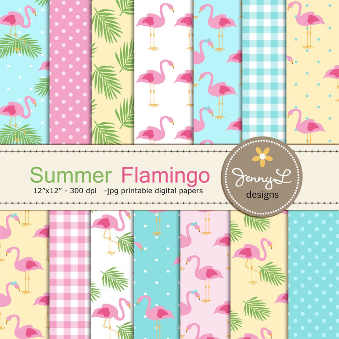Summer Flamingo Digital Papers, Pink Flamingo Party for Digital ...