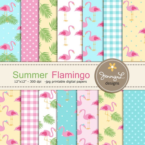 Printable Pink Flamingo Digital Papers & Backgrounds Summer - Etsy