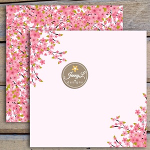 Spring Cherry Blossoms Digital Paper and Clipart, Japanese Sakura for ...