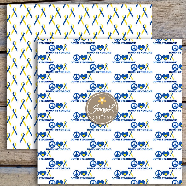 Down Syndrome Awareness Digital Papers and Blue Yellow Ribbon Clipart ...