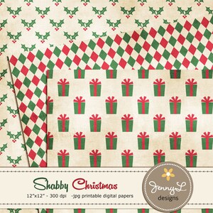 Christmas Digital Paper, Shabby Christmas, Vintage Christmas Papers ...