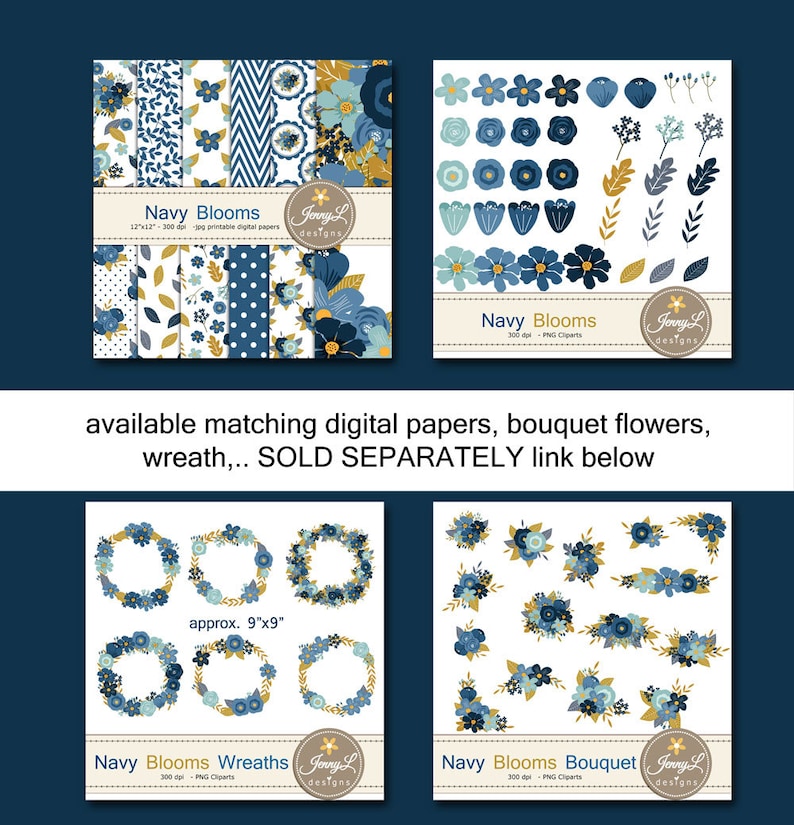 Navy Blue Floral Digital Paper Wedding Floral Paper Digital - Etsy