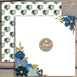 Navy Blue Floral Digital Paper, Wedding Floral Paper Digital ...