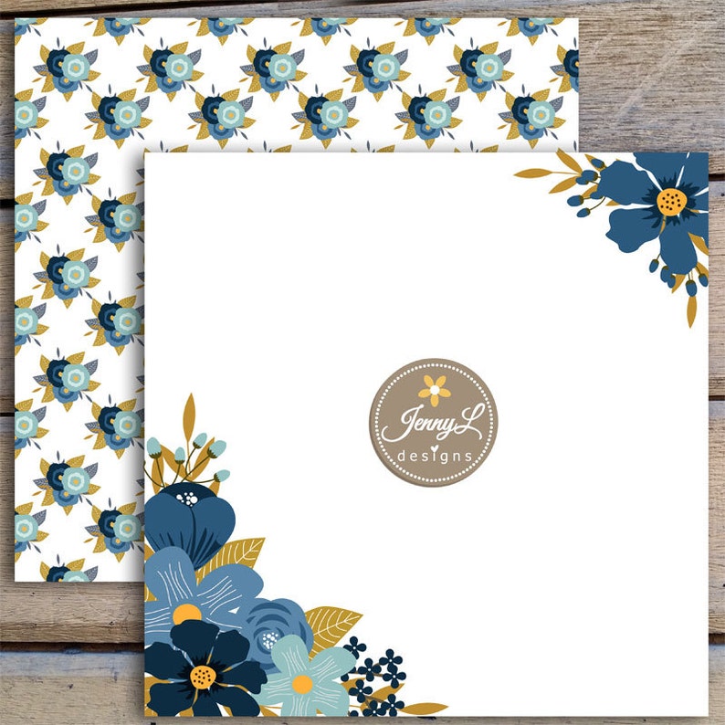 Navy Blue Floral Digital Paper Wedding Floral Paper Digital - Etsy