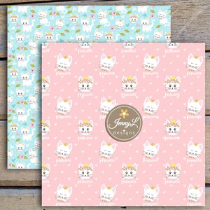 Princess Cat Digital Papers and Clipart SET for Digital Scrapbooking ...
