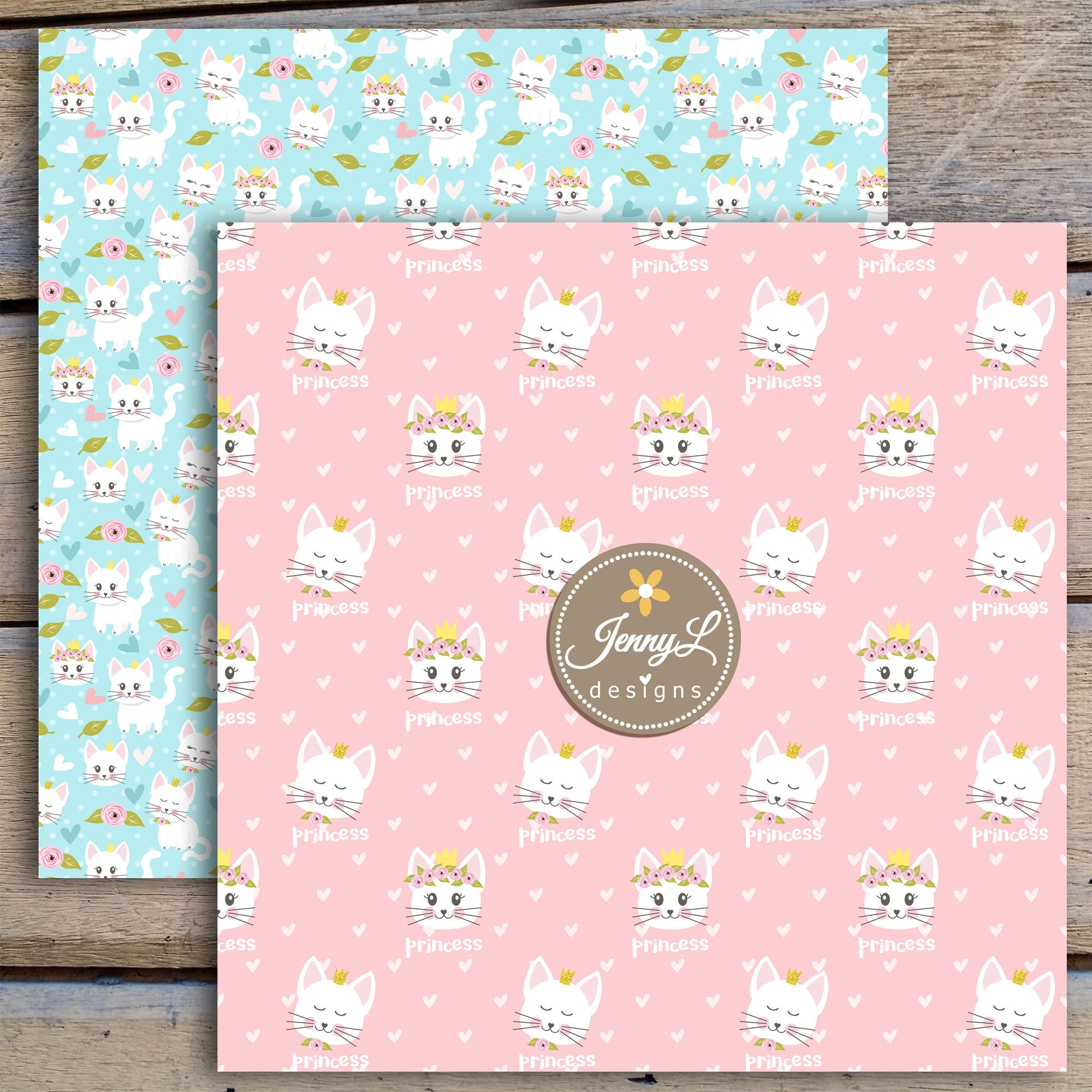 Princess Cat Digital Papers and Clipart SET for Digital | Etsy