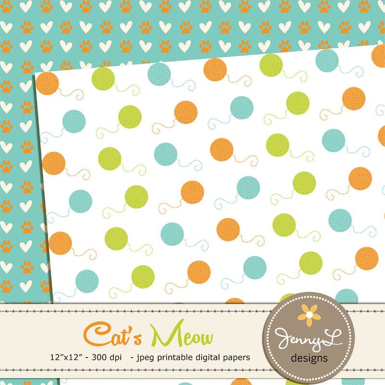 Cat Digital Papers, Pet Digital Paper, Cat Head Clipart, Kitten,yarn ...