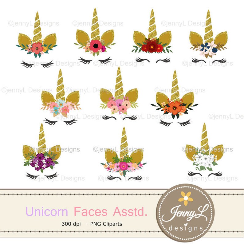 Unicorn Faces Clipart Pastel Unicorn Flower Unicorn Glitter - Etsy