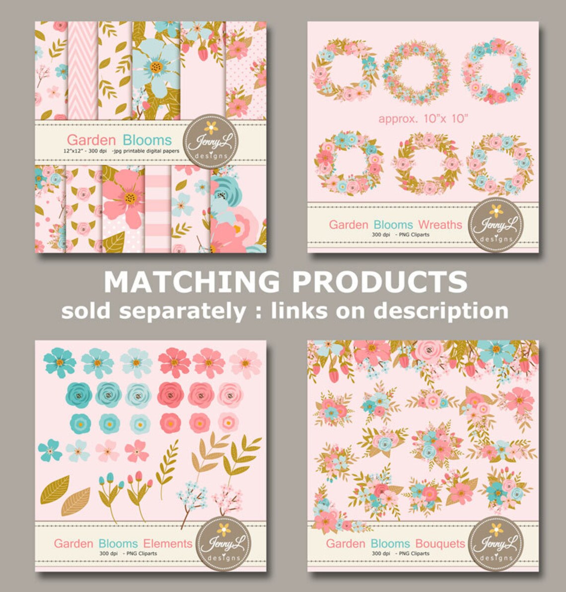 Peach Turquoise Bouquet Clipart Blush Wedding Flowers Flower | Etsy