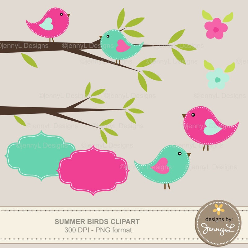 Birds Digital Papers and Clipart Tree Branch Flowers Baby - Etsy