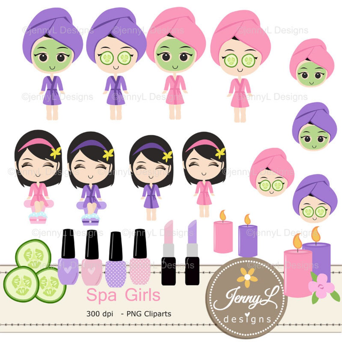 Spa Girls Digital Papers and Clipart SET Spa Pary Cucumber | Etsy