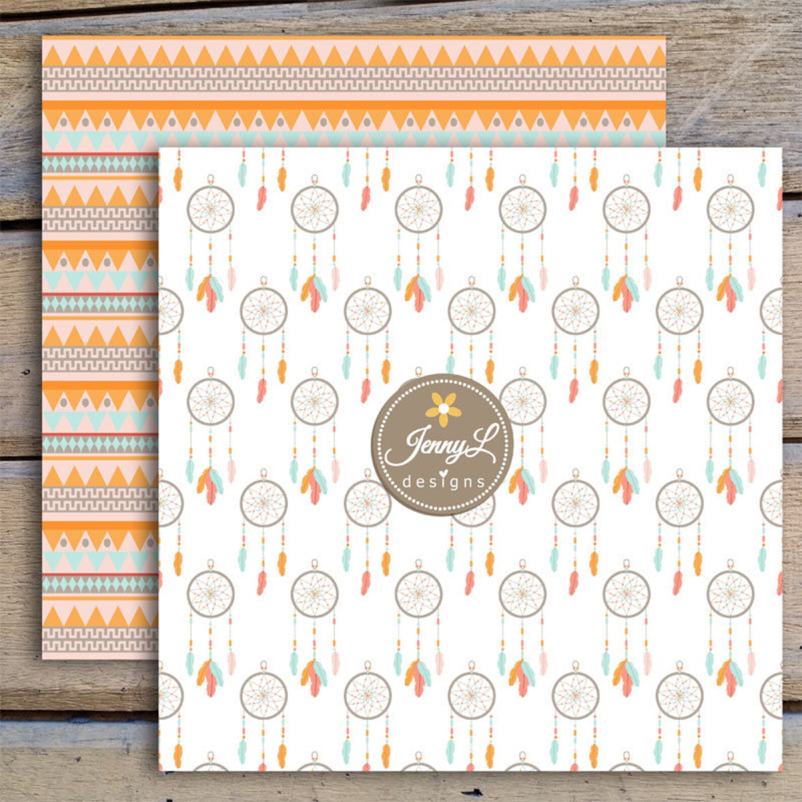 Pastel Boho Digital Papers and Feather Dream Catcher Clipart | Etsy