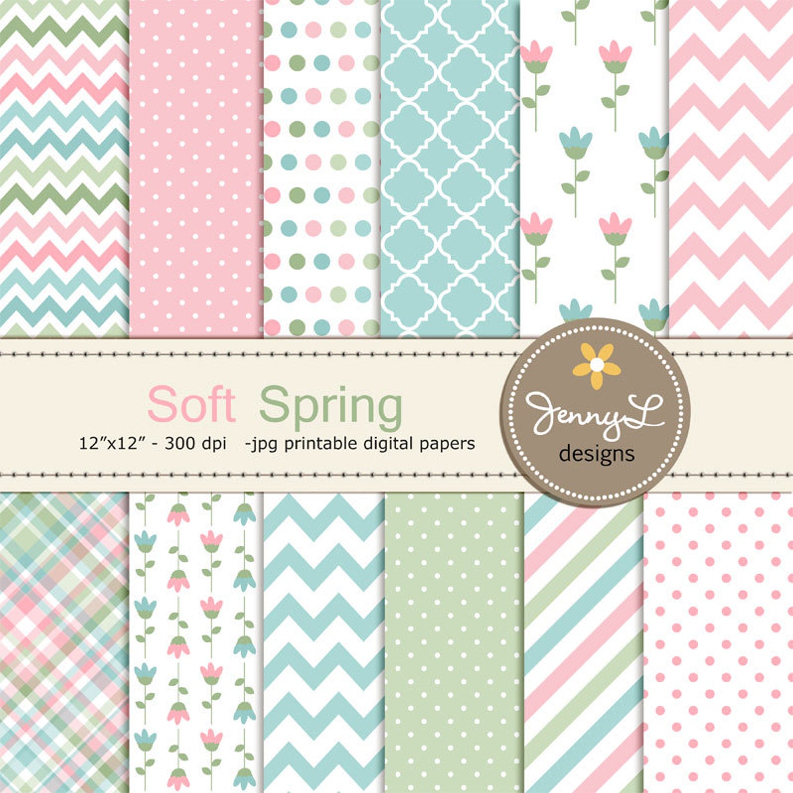 Soft Spring Digital Papers, Tulip Flower, Mother's Day, Easter, Girl ...
