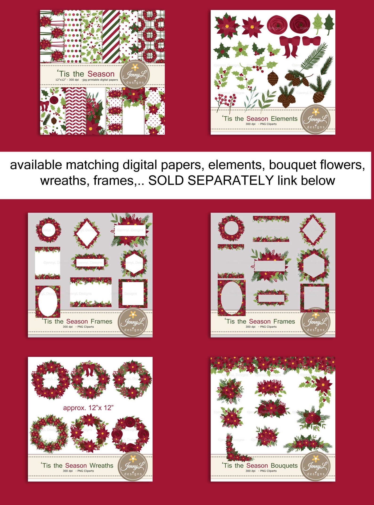 Christmas Floral Digital Paper Poinsettia Flower Paper - Etsy