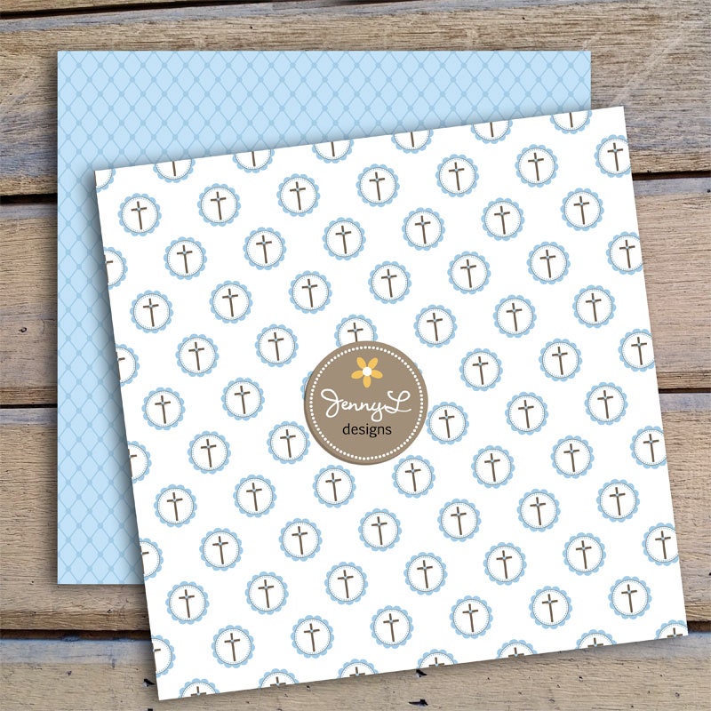 Boy Baptism Digital Papers Cross Dove Clipart First - Etsy