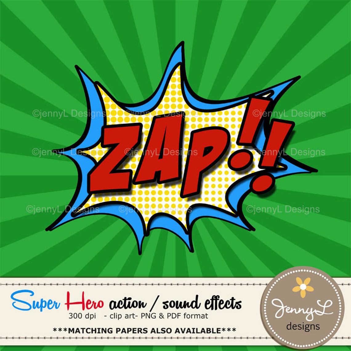 Superhero Comic Sound Effects Clipart Super Hero Words - Etsy