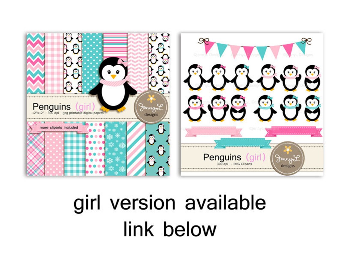 Penguin Boy Digital Paper and Clipart, Winter Snow Penguins for Baby ...
