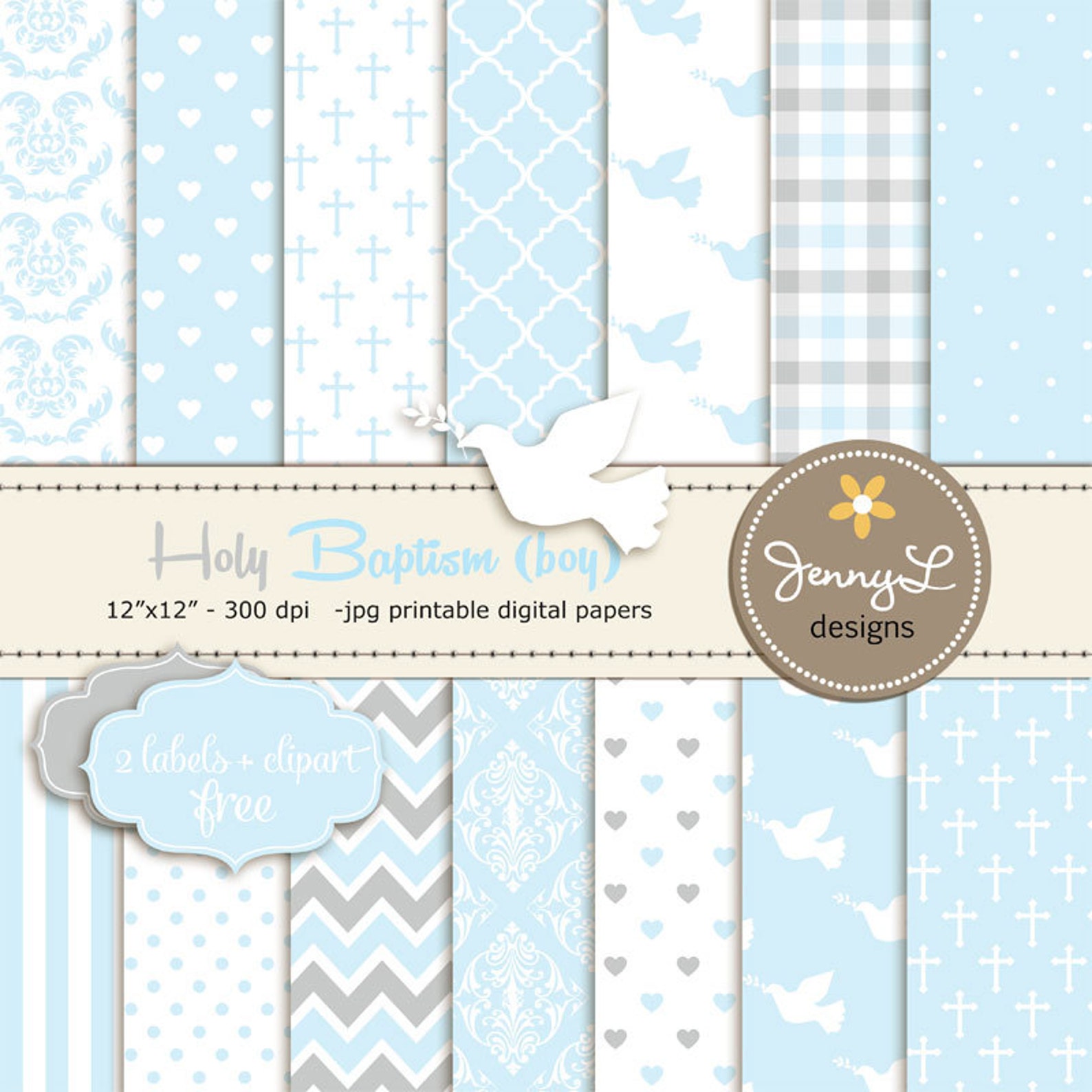 Boy Baptism Digital Papers First Communion Digital - Etsy