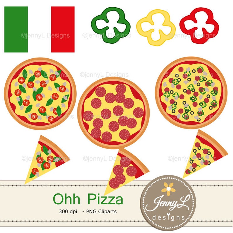 Pizza Digital Papers and Clipart SET, Italian Pepperoni, Mushroom ...