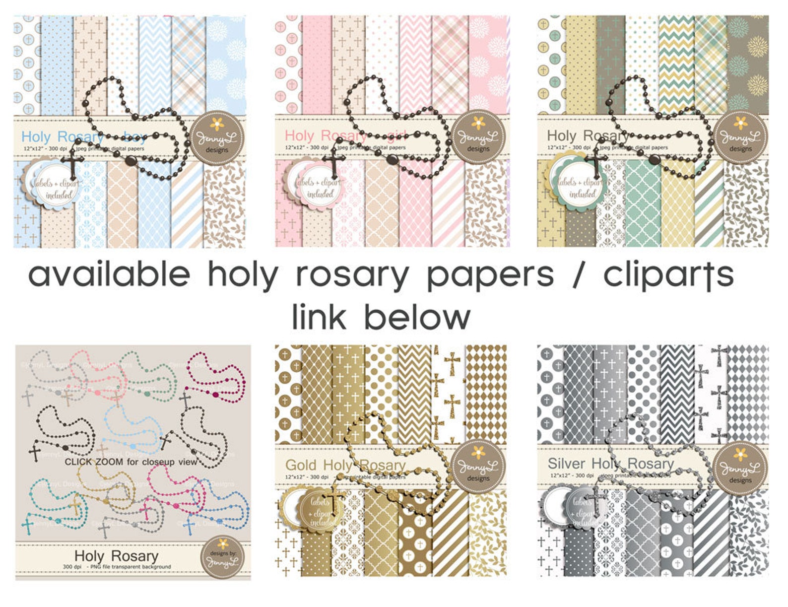 Rosary Boy Baptism Digital Papers and Clipart, First Communion ...