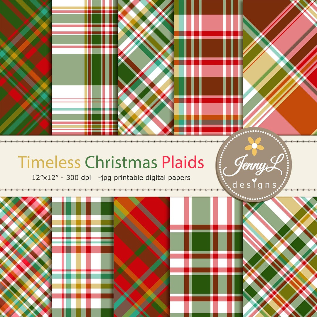 Christmas Plaids Digital Papers, Traditional Christmas Background ...