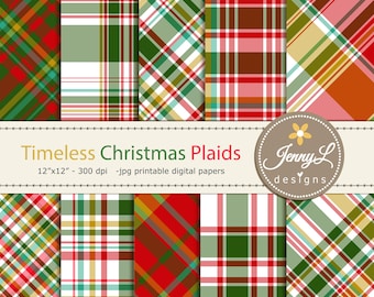 Red and Green Digital Paper, Christmas Scrapbook Paper, Printable Paper ...