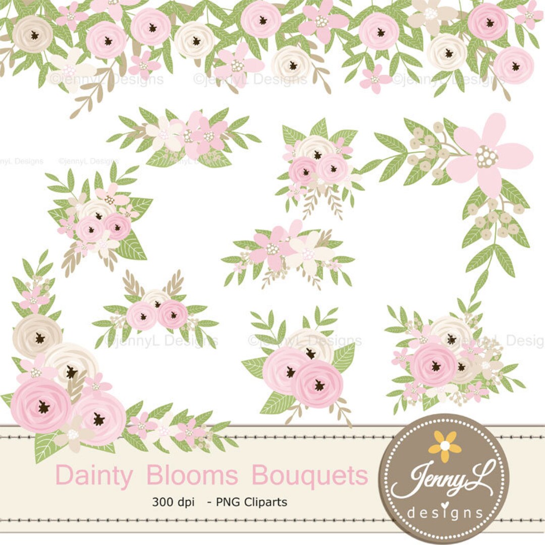 Pink Flower Bouquet Clipart, Floral Wedding Bouquet, Dainty Clipart for ...